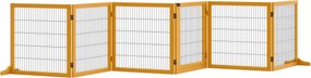 PawHut Psí Bezpečnostní Brána Nastavitelná Ochranná Bariera s Nohy 432 x 70 cm Dřevěná Psí Brána Skládací Bezpečnostní Brána na Schody pro Psy, Dveře,