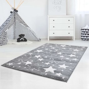 Dětský koberec s motivem hvězd v šedé barvě