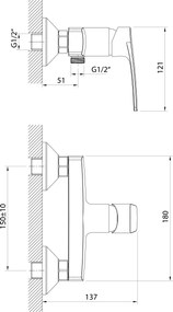 , KORANA nástěnná sprchová baterie, rozteč 150mm, chrom, 10221101