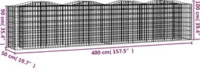 Klenutý gabion vyvýšený záhon 400x50x100 cm pozinkované železo 153547