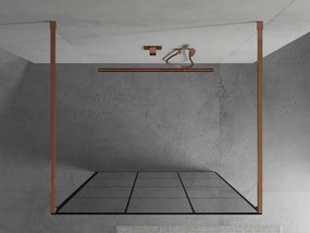 Mexen Kioto, průchozí sprchová zástěna 100 x 200 cm, 8mm sklo čiré/černý vzor, 2x růžové zlato stabilizační rozpěra, 800-100-002-60-77