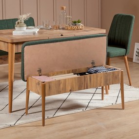 Rozkládací jídelní stůl se 2 židlemi a lavicí Vlasta (borovice antlantic + zelená). 1072183