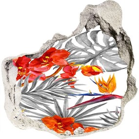 Wallmuralia Díra 3D fototapeta nálepka Plameňáci a květiny 75x75 cm