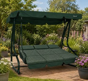 GardenLine Luxusní zahradní houpačka s lůžkem a držáky na nápoje pro 3 osoby 200 × 120 × 164 cm SORENTINO Mesh Green zelená