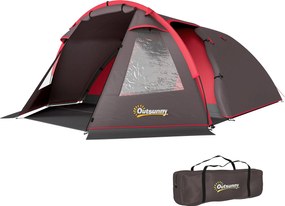Outsunny Tunelový Stan pro 2-4 Osoby se 2 Místnostmi, Voděodolný Rodinný Stan na Trekking a Rybaření 3000mm s Posílenou Podlahou, Dvouvchodový, S Nosn