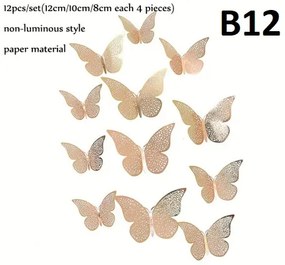 12 ks dekorativních lesklých motýlků na zeď Varianta: B12 béžová
