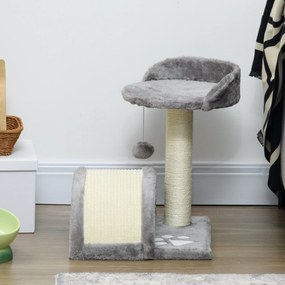 PawHut Malý Kočičí Škrabací Strom Výška 46 cm 2-Level Kočičí Strom s Škrabacím Sloupkem, Platfromami a Houpacím Míčkem 35,5x37x46 cm Šedá