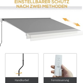 Markýza, elektricky/manuálně výsuvná, plná kazeta, dálkové ovládání, hliníkový rám, 4 x 3 m, světle šedá