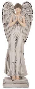 Šedá antik dekorace anděl s odřením Angel - 9*8*23 cm