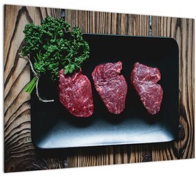 Skleněný obraz masa na talíři (70x50 cm)