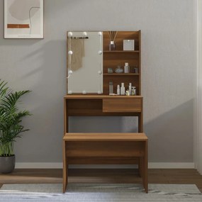 Toaletní stolek sada s LED hnědý dub kompozitní dřevo 3114114