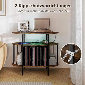 Costway Stojan na gramofon s nastavitelným LED osvětlením a nabíjecí stanicí