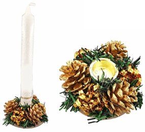 Adventní svícen na vánoční svíčku, se šiškami Ø9cm