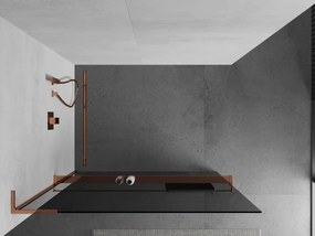 Mexen Kioto+ L, sprchová zástěna Walk-In s poličkou a věšákem 120 x 200 cm, 8mm šedé sklo, růžové zlato profil, 800-120-123-60-40