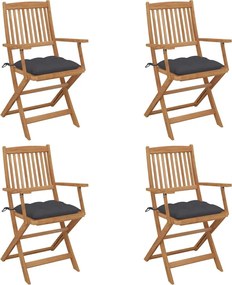 vidaXL Skládací zahradní židle s poduškami 4 ks masivní akáciové dřevo [3064634] Barva: antracitová
