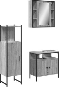 vidaXL 3dílný set koupelnových skříněk kompozitní dřevo [3214758] Barva: kouřový dub