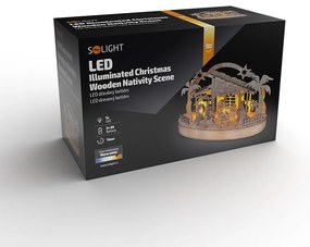 SOLIGHT Vánoční dřevěný betlém podsvícený, 5x LED, přírodní dřevo, 25cm, 2x AA