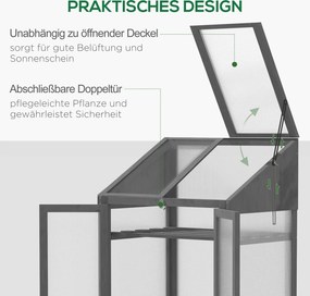 Mini-Gewächshaus, kleines Treibhaus mit Holzrahmen, Fenster und Doppeltür, 3 Regale, 70L x 50B x 120H cm, Grau