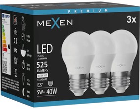 Mexen Nova 3x LED žárovka E27, G45, 5W, Neutrální - 4000K, 525 lm - L101-E27-0540-01x03