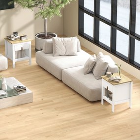 HOMCOM Sada 2 Nočních Stolků s Šuplíkem a Otevřeným Kompartmentem, Moderní Styl do Ložnice nebo Obývacího Pokoje, 45 x 40 x 55 cm, Bílá | Aosom