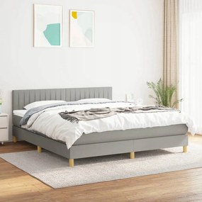 Box Spring Postel S Matrací Textil Světle Šedá Svislé pruhy 160 x 200 cm