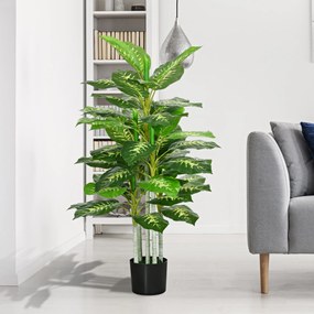 HOMCOM Umělá Dieffenbachia Velká 120 cm, Umělá Rostlina Dieffenbachia v Květináči, Umělé Stromy s Umělou Trávou pro Dekoraci Obývacího Pokoj a Ložnice