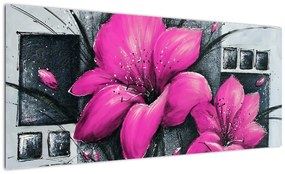Obraz růžové květiny (100x40cm)