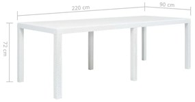 vidaXL Zahradní stůl bílý 220 x 90 x 72 cm plast ratanový vzhled