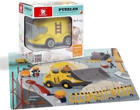 TOP BRIGHT Dřevěné puzzle s hračkou Buldozer / 24 dílků