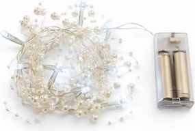 LED světýlka na baterie, bílé perly, 1,3 m, ledově bílá, 10 diod, IP20 interiér, 2 × AA