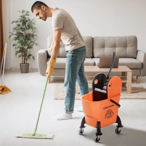 HOMCOM Úklidový vozík s ždímačem 26 litrový kbelík s mopem na 4 kolech Oranžový