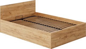 Postel s kovovým roštem a úložným prostorem, 140x200, dub craft zlatý, DOLI