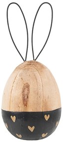 Dřevěná černo-hnědá oválná dekorace králíčka ve tvaru vajíčka – 6x14 cm