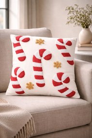 Krémový dekorační vánoční polštář cukrové hole Candy Cane – 45*45*4 cm