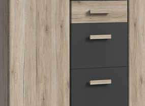 Šatní skříň se zrcadlem Cariba, 135 cm, dub san remo/grafit