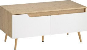 HOMCOM obdélníkový konferenční stolek, moderní obývací stůl se 2 zásuvkami, 5 nohami z borového dřeva, 100x50x46 cm, dub a bílá