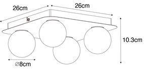 Moderní stropní svítidlo do koupelny černé čtvercové 4-světlo - Cederic
