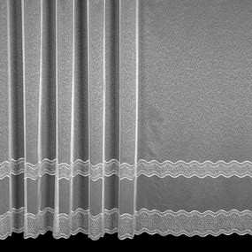 Českomoravská textlní záclona sablé V233 vyšívaná vzorovaná vlnka, s bordurou, bílá, výška 150cm ( v metráži)