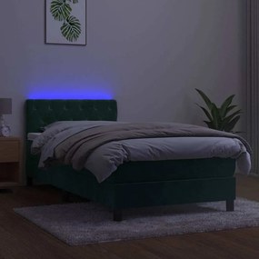 Box spring postel s matrací a LED tmavě zelená 80x200 cm samet 3134552