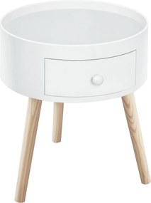 HOMCOM Kávový Stolek s Šuplíkem, Kulatý Boční Stolek s Dřevěnými Nohami pro Obývací Pokoj 38 x 38 x 45 cm, Bílý | Aosom
