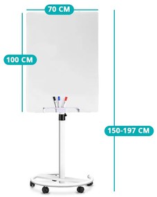 Magnetická skleněná flipchart tabule na kolečkách, 70x100 cm