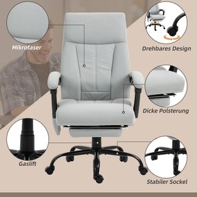 Masážní kancelářská židle Vinsetto s funkcí polohování ergonomická kancelářská židle výškově nastavitelná manažerská židle s podnožkou světle šedá pr…