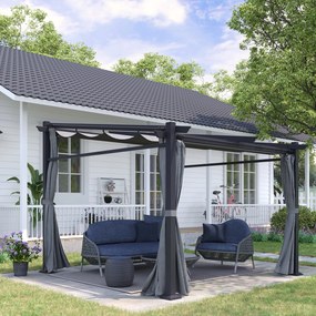 Outsunny pergola 2,97 x 2,95 m, voděodolný pavilon se sluneční stříškou, boční panely, kryt terasy, polyester, tmavě šedá | Aosom