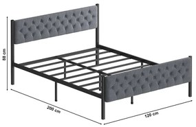 Kovová dvoulůžková postel KAROM 120x200 cm šedá nosnost 120 kg