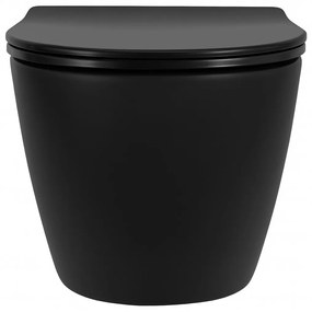 Rea Carlo Mini Tornado NF, závěsná WC mísa 490x365x350mm + toaletní sedátko, černá matná, REA-C3000