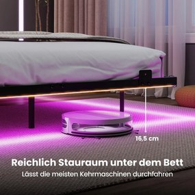 Costway Rám dvoulůžka plovoucí postel s LED světly moderní rám z kovu černé