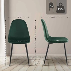 Sada 4 jídelních židlí Napier samet – zelená