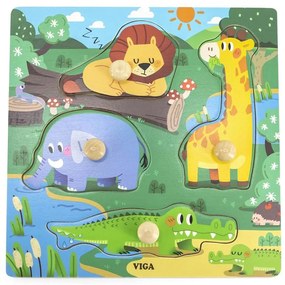 Dětské dřevěné puzzle s úchyty Viga Divoká zvířata 4 ks Barva: multicolor