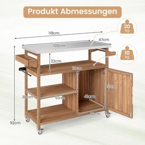 Costway Dřevěný grilovací vozík s úložným prostorem Venkovní kuchyňský ostrůvek