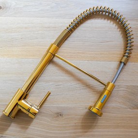 Gamma Solid, stojánková dřezová baterie s elastickou výlevkou, zlatá lesklá, GMA-BSL-GD